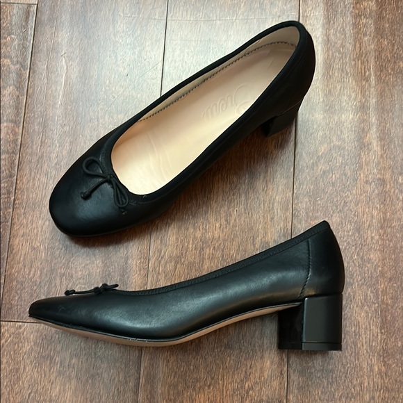 J. Crew | Shoes | J Crew Kate Block Heel Ballet Pumps Black Leather ...